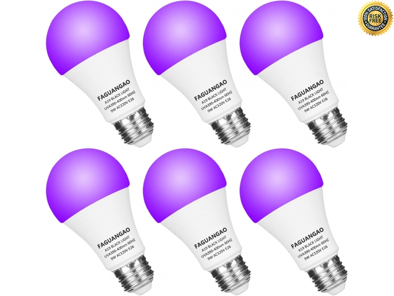 FAGUANGAO LED Black Light Bulb,9W(75Watt Equivalent) A19 UV Blacklight ...